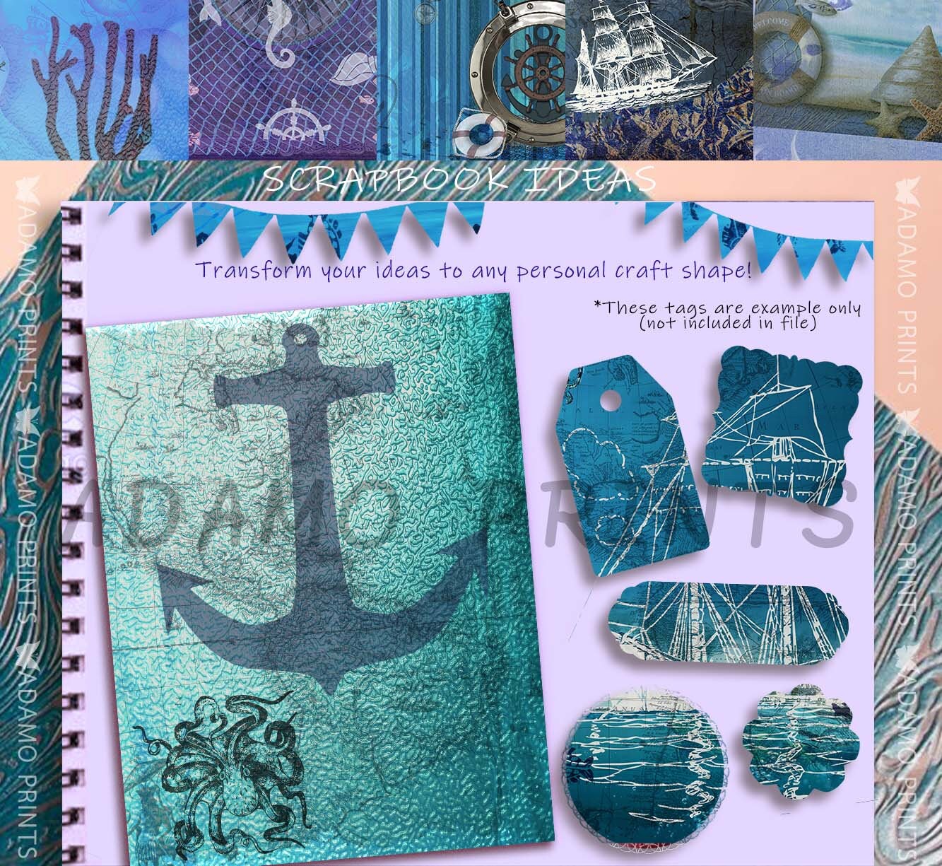 Nautical Blue Digital Paper Ocean Sea Shell Mermaid Sea - Etsy