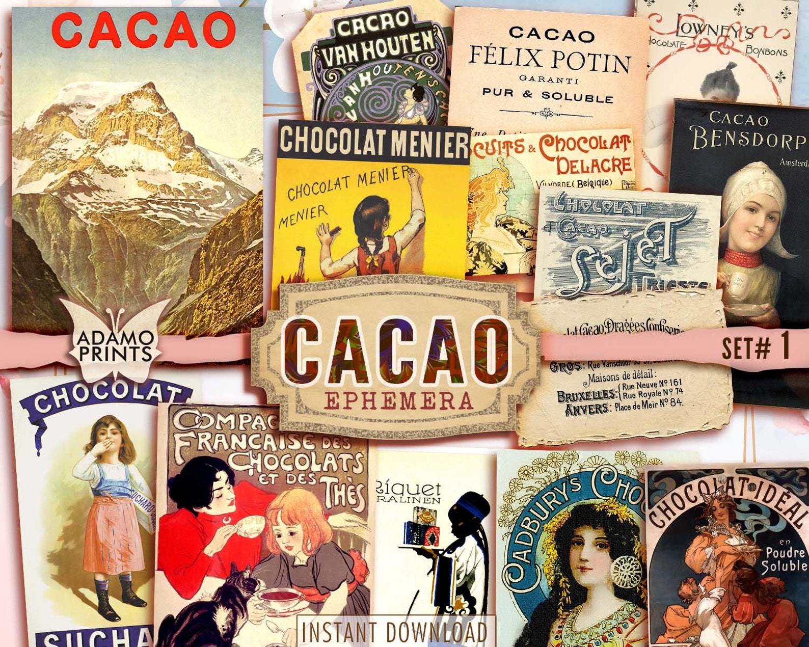 Cacao Set1, Chocolate Digital, Vintage Images, Digital Collage ...