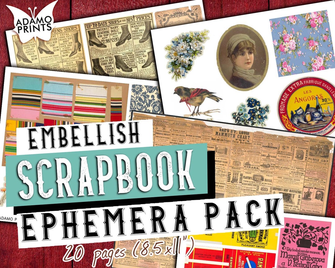 Embellish Scrapbook Ephemera Pack, Printable Image, Junk Journaling ...