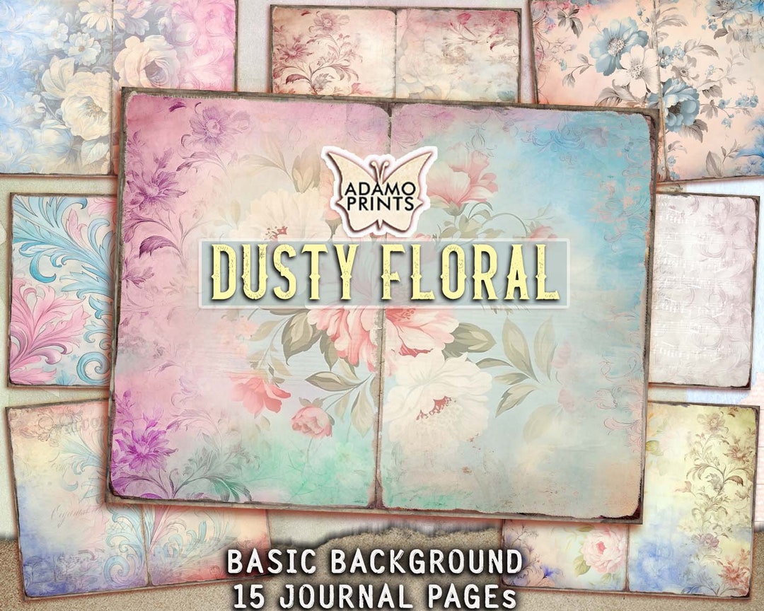 Basic Dusty Floral Junk Journal Kit, Digital Paper Background for ...