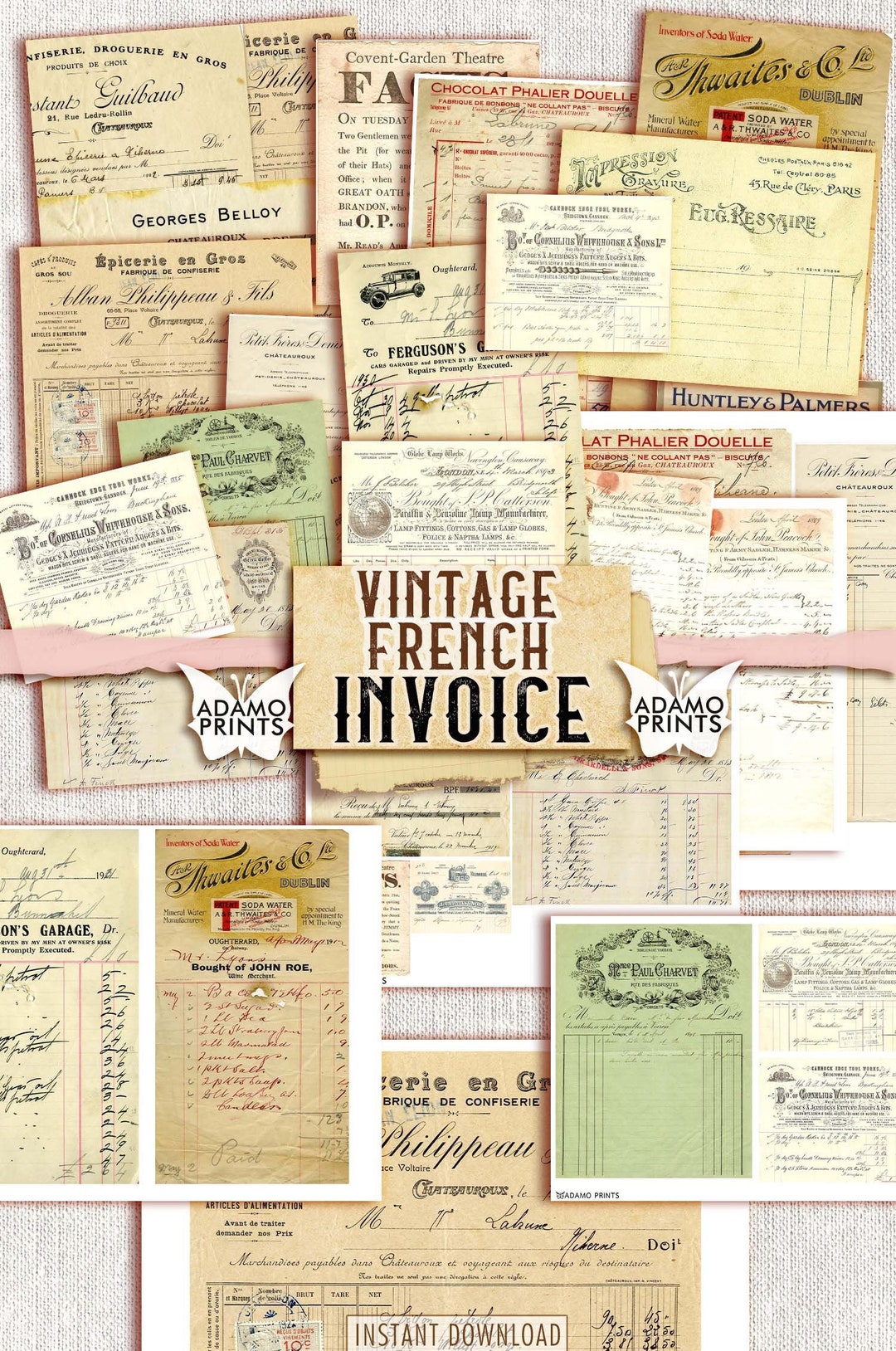 Vintage French Invoice, French Receipts Ephemera Cards, Ephemera ...