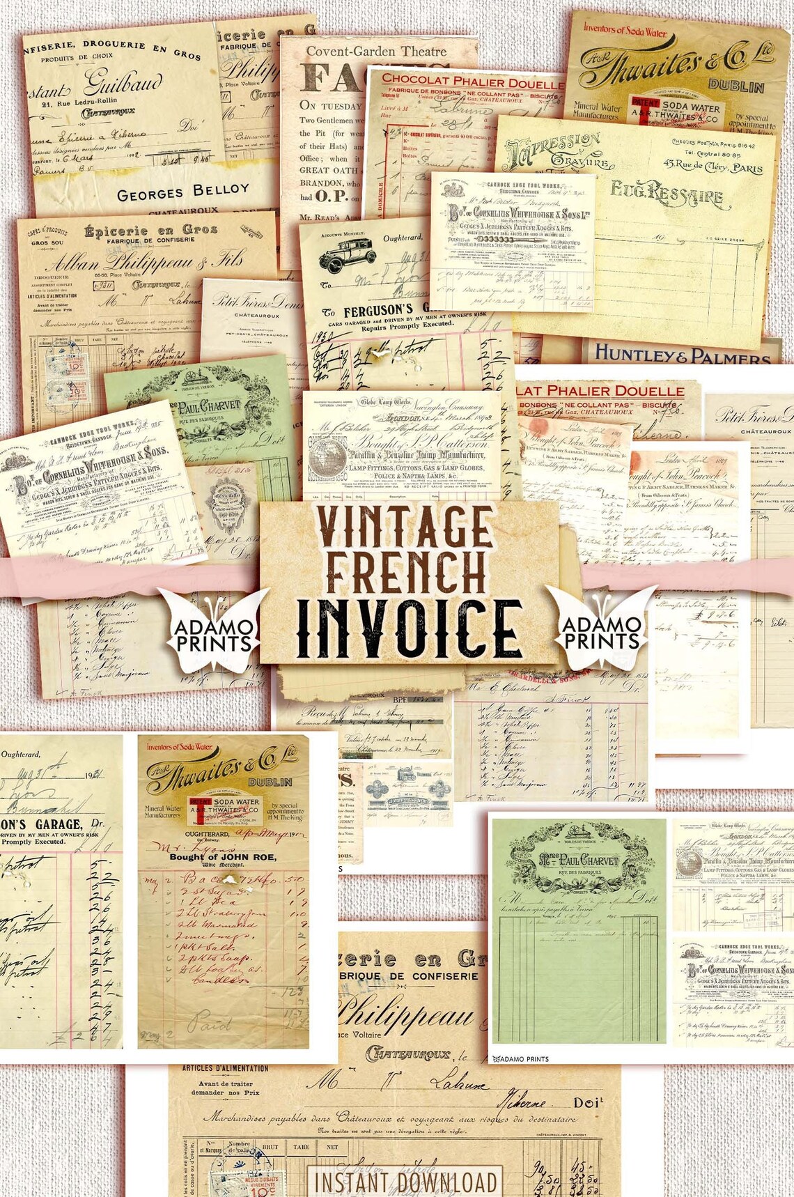 Vintage French Invoice, French Receipts Ephemera Cards, Ephemera ...
