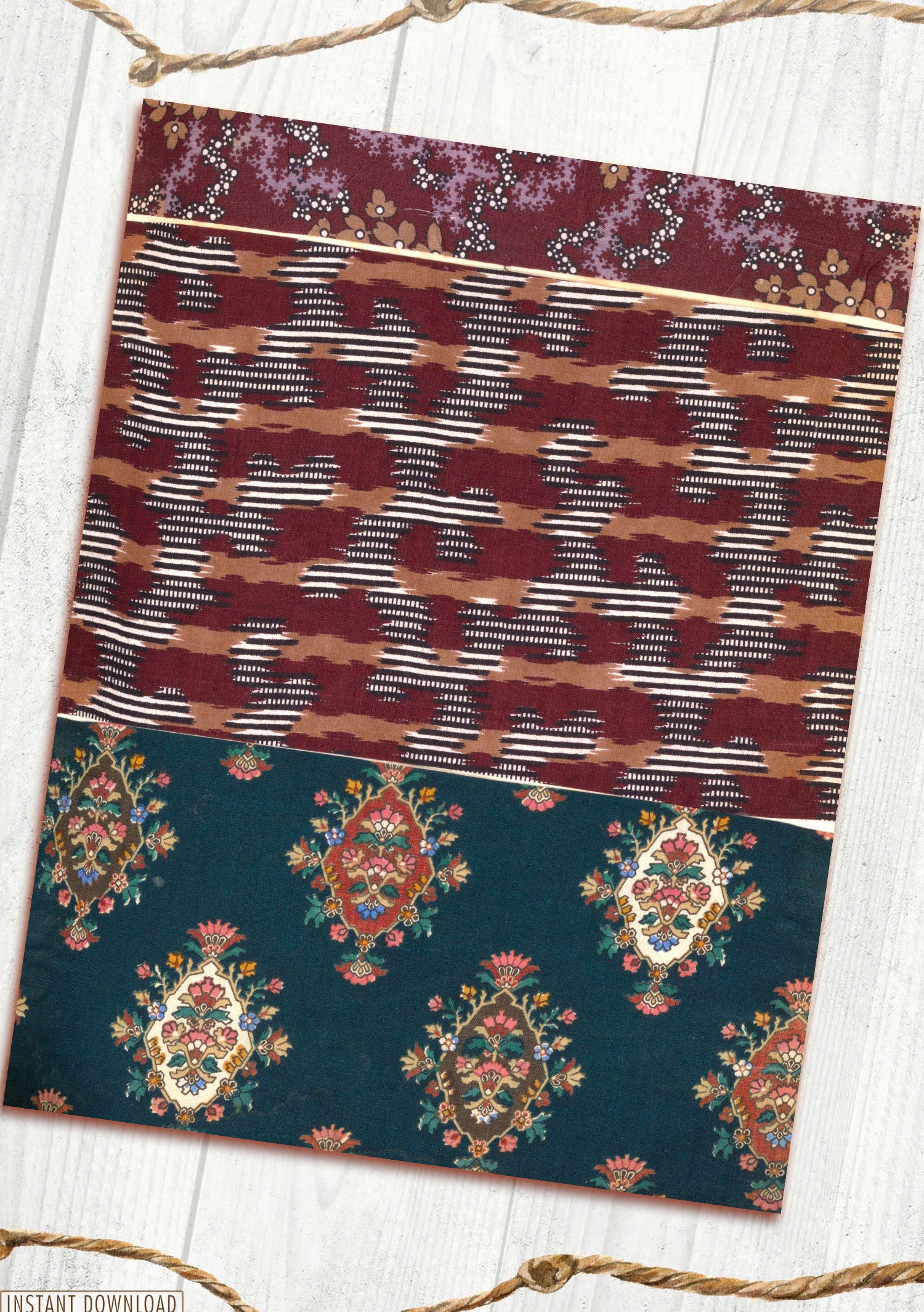 French Plaid Textile, Boho, Floral, Paper Pattern, Shabby Paper, Paper ...