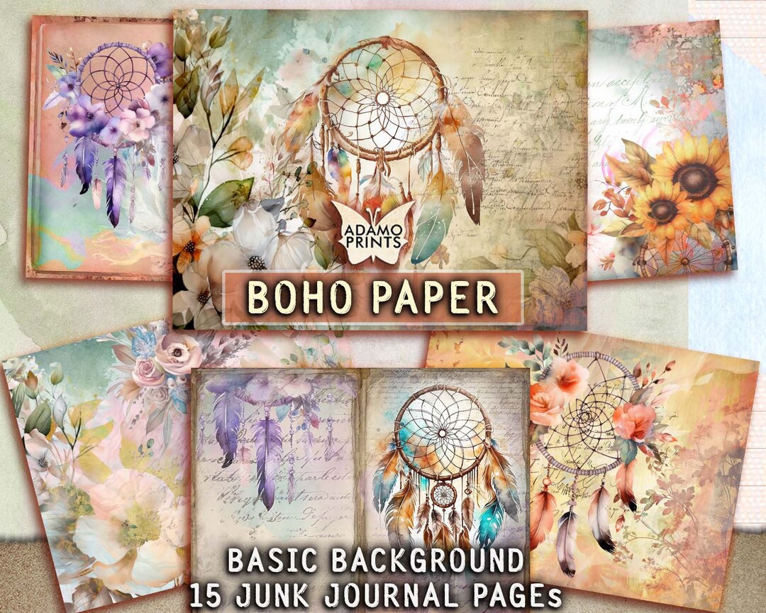 Basic Boho Paper Junk Journal Kit, Digital Paper Background for Journal ...