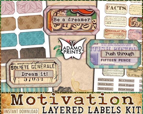 Motivation Layered Labels Kit Junk Journaling Kit Collage - Etsy