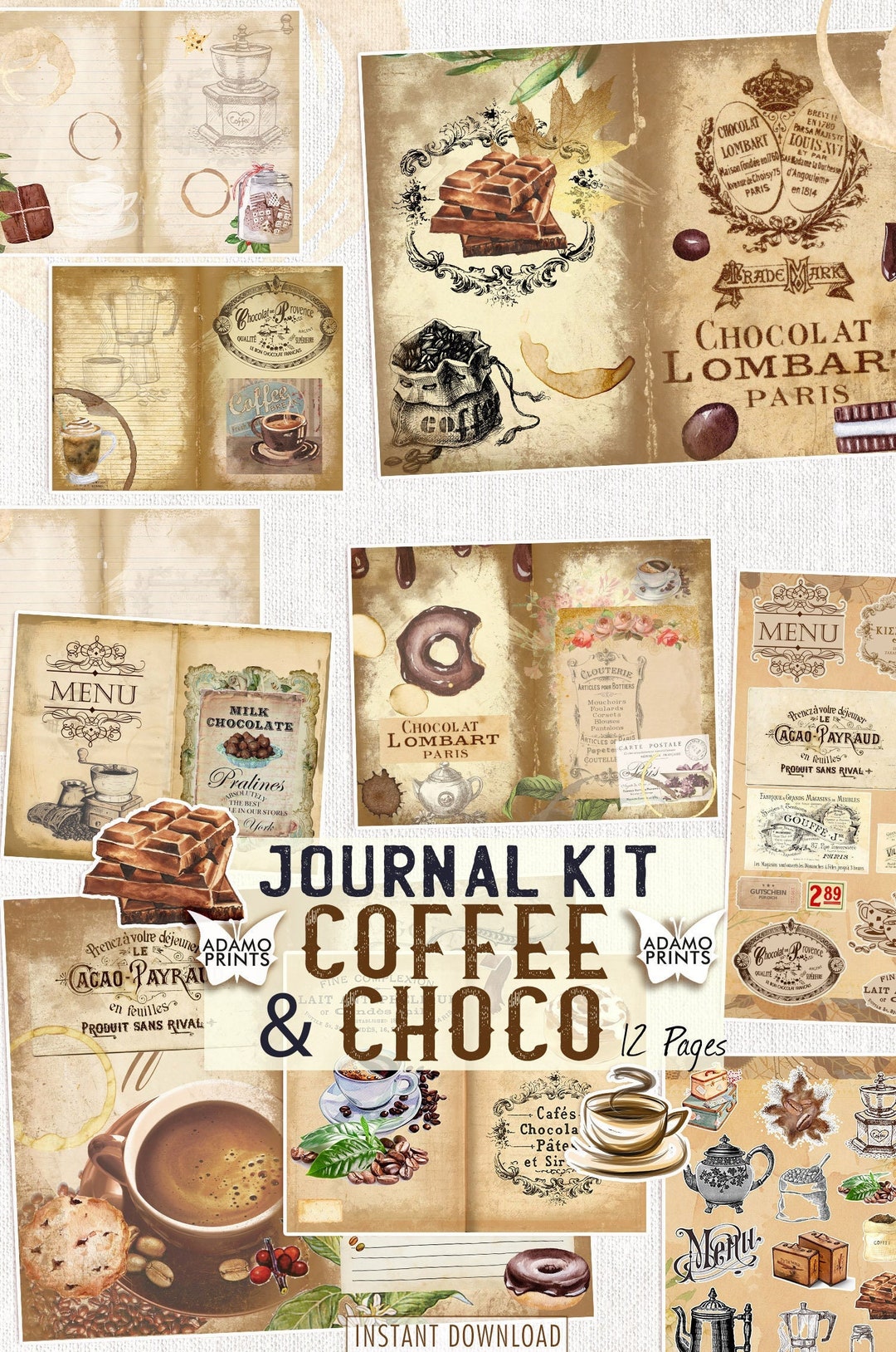 Coffee & Choco Journal Kit, Journal Page, Collage Sheets, Chocolate ...