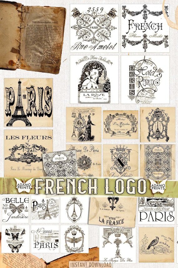 French Logo Printable French Ephemera Kit Digital Images - Etsy