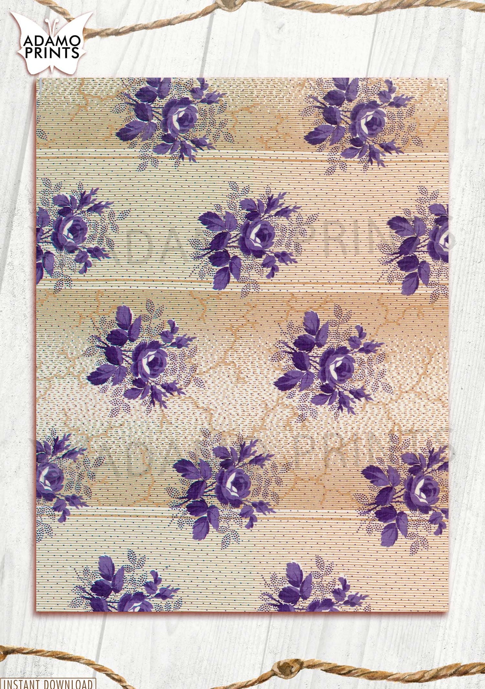 Vintage Purple Textile Pattern, Shabby, Junk Journaling Kit, Paper for ...