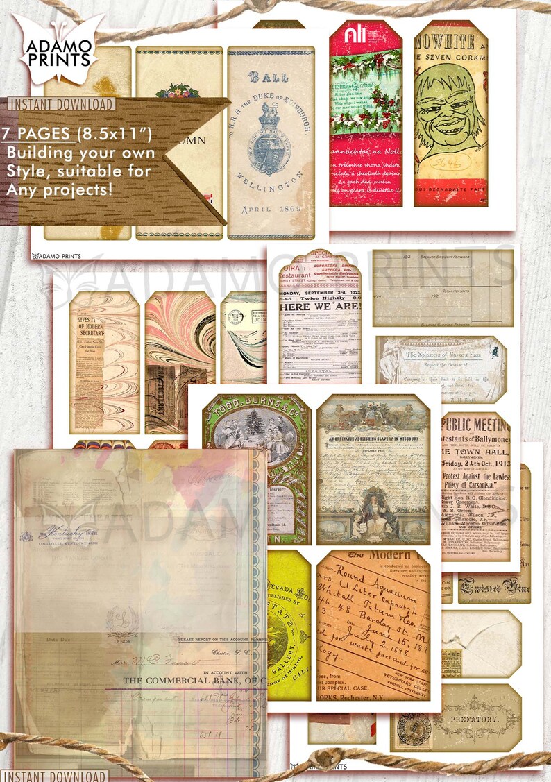 Ephemera Tag Kit Grunge Digital Tag Ephemera Pack Vintage - Etsy