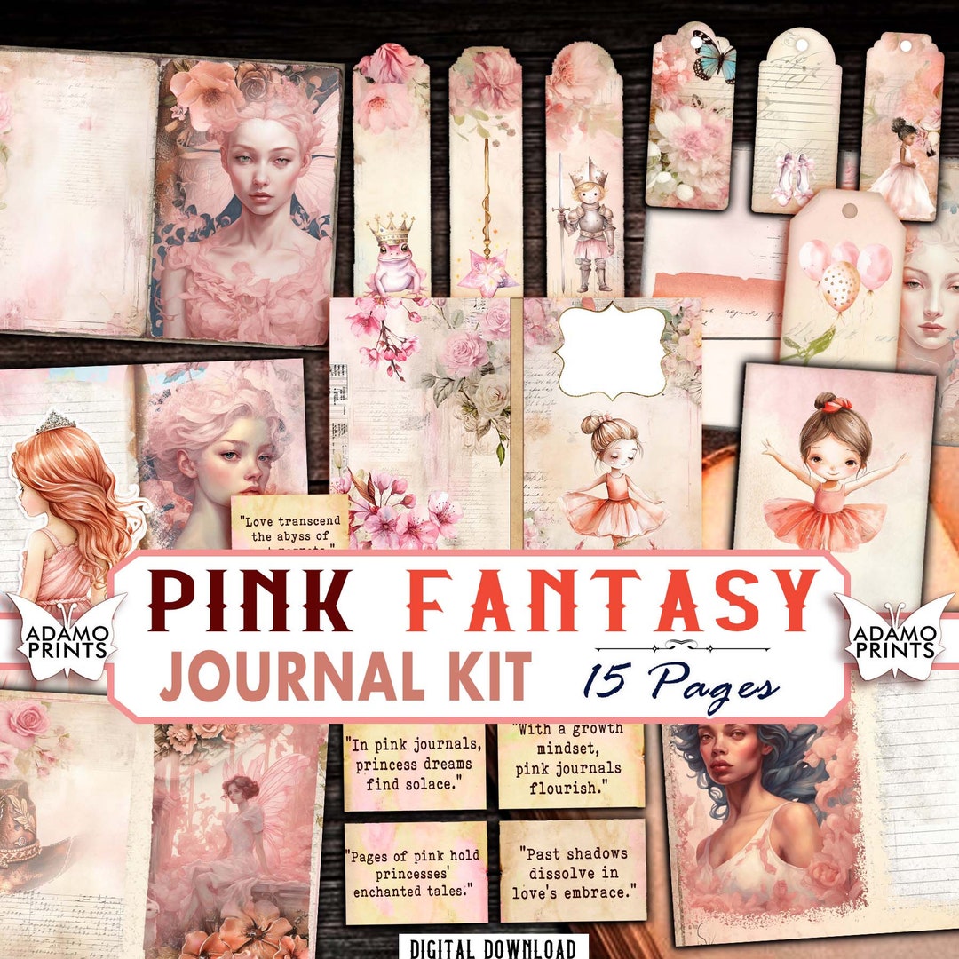 Reminiscence Pink Fantasy Journal Kit, Women Journal Page, Ephemera ...