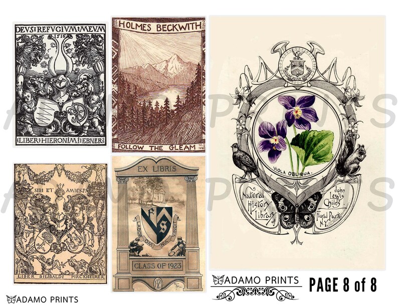 Rare Bookplate Set1 Ex Libris Digital Bookplate Printable | Etsy