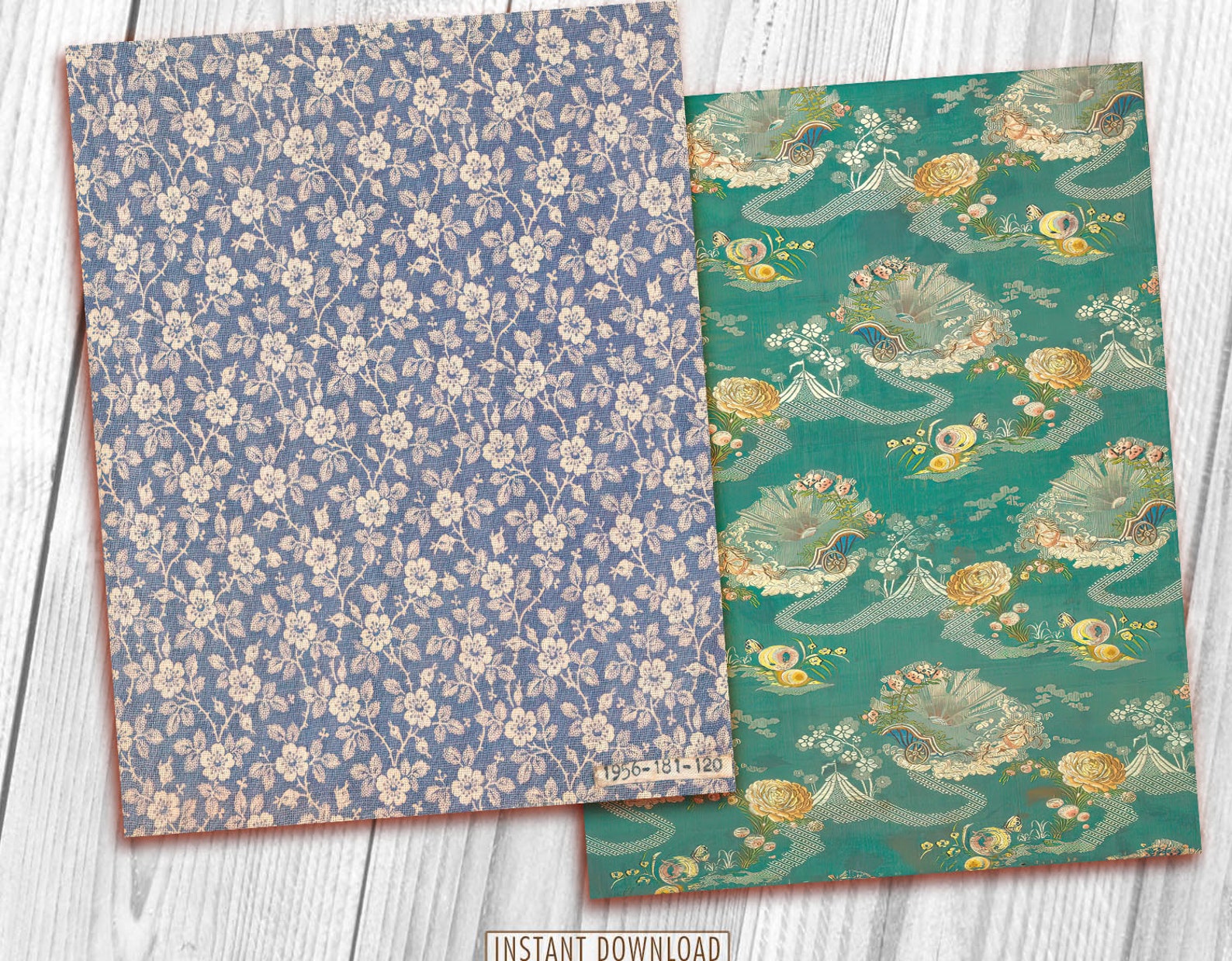 Blue Green Floral Pattern Floral Wallpaper Digital Paper - Etsy