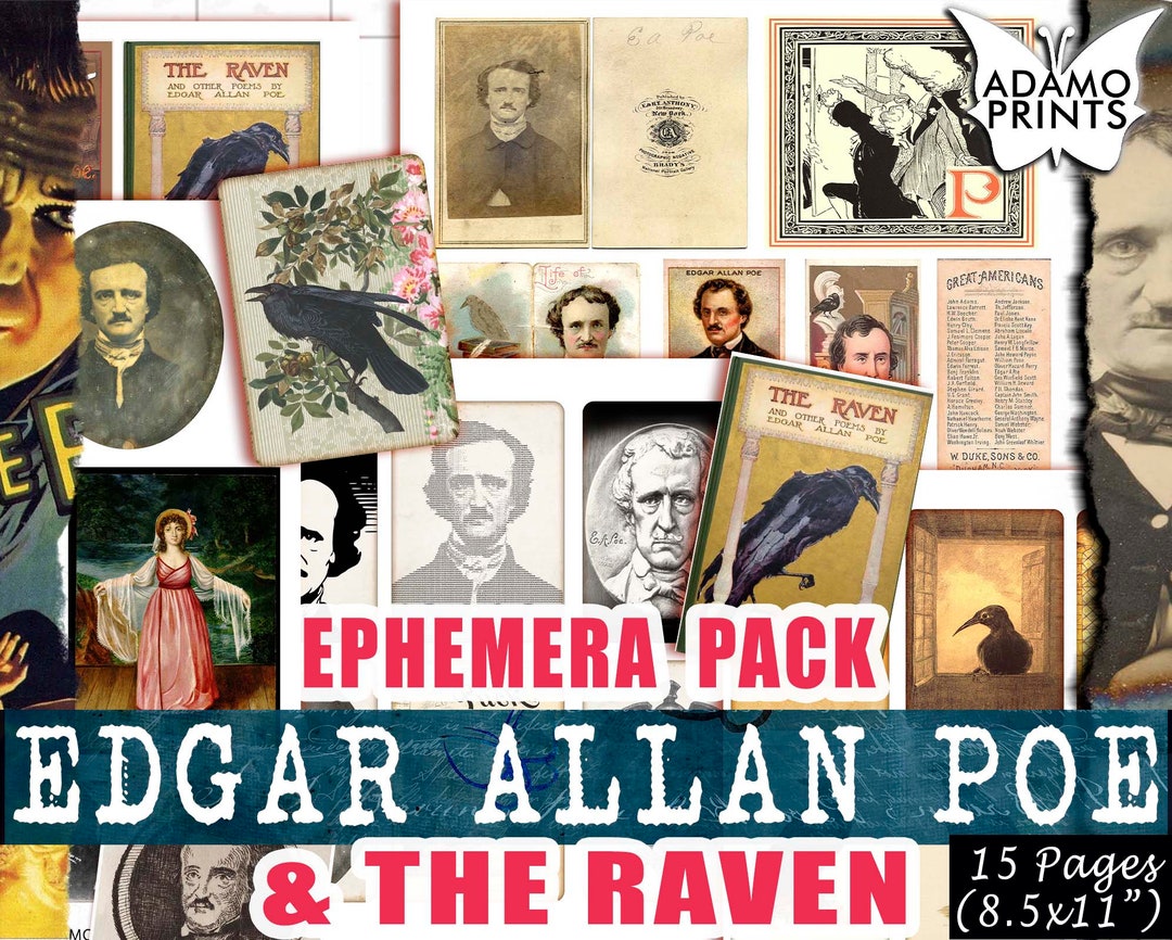 Edgar Allan Poe & the Raven Ephemera Pack, Horror, Gothic, Victorian ...