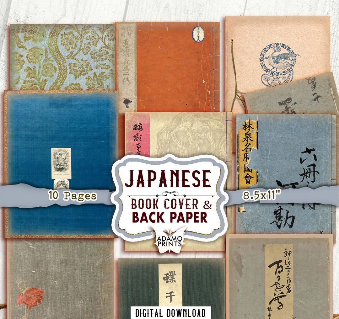 Antique Japanese Book Cover and Back Paper, Vintage Book Cover ...