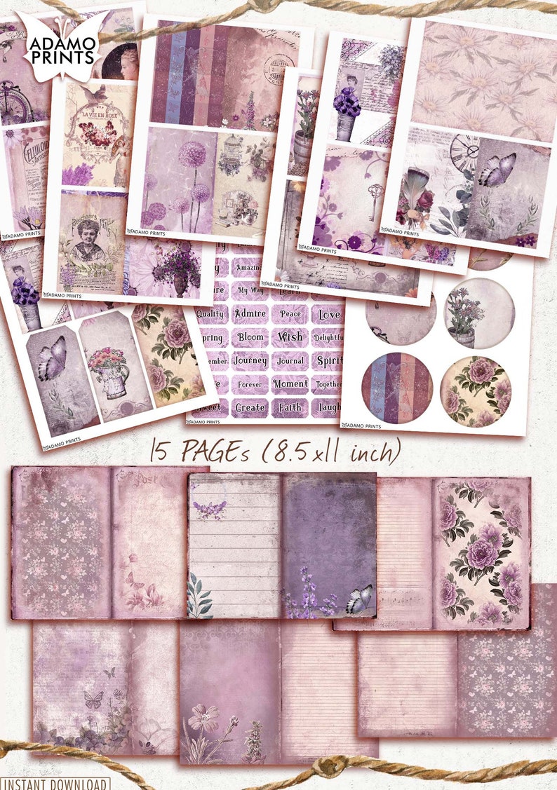 Shabby Purple Junk Journal Kit Journal Page Butterfly - Etsy