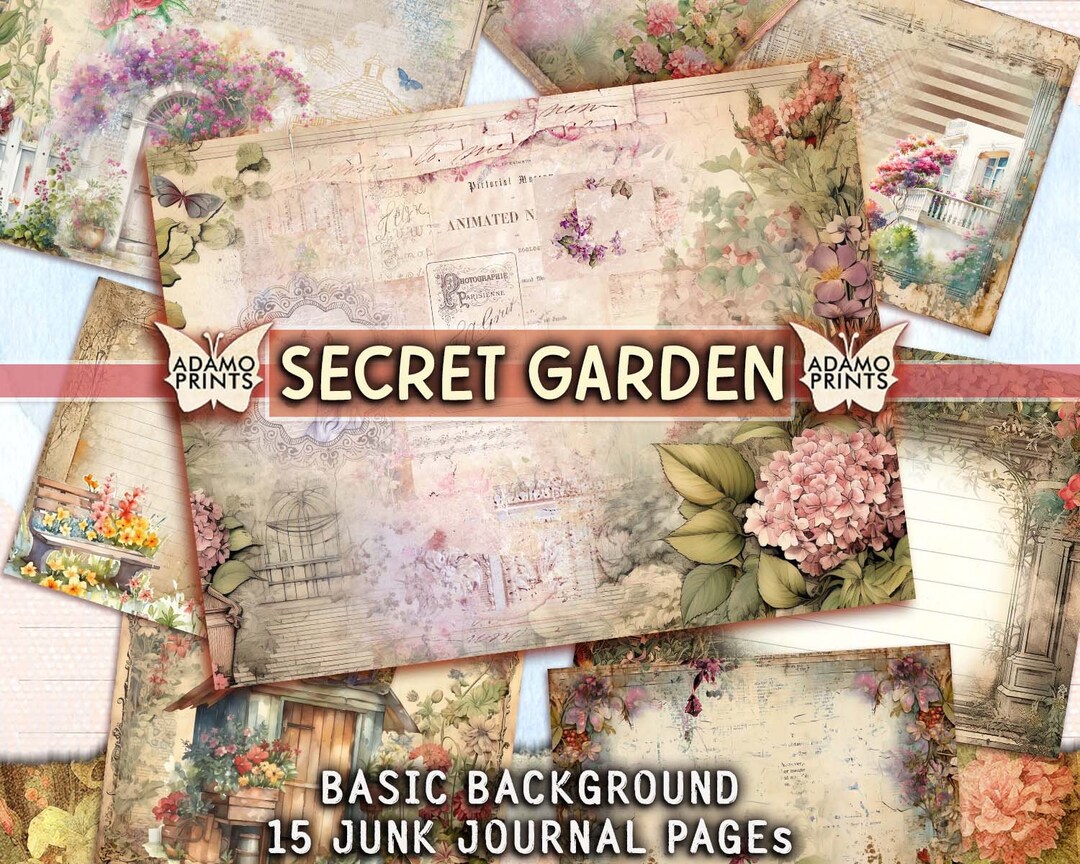 Basic Secret Garden Junk Journal Kit, Digital Paper Background for ...