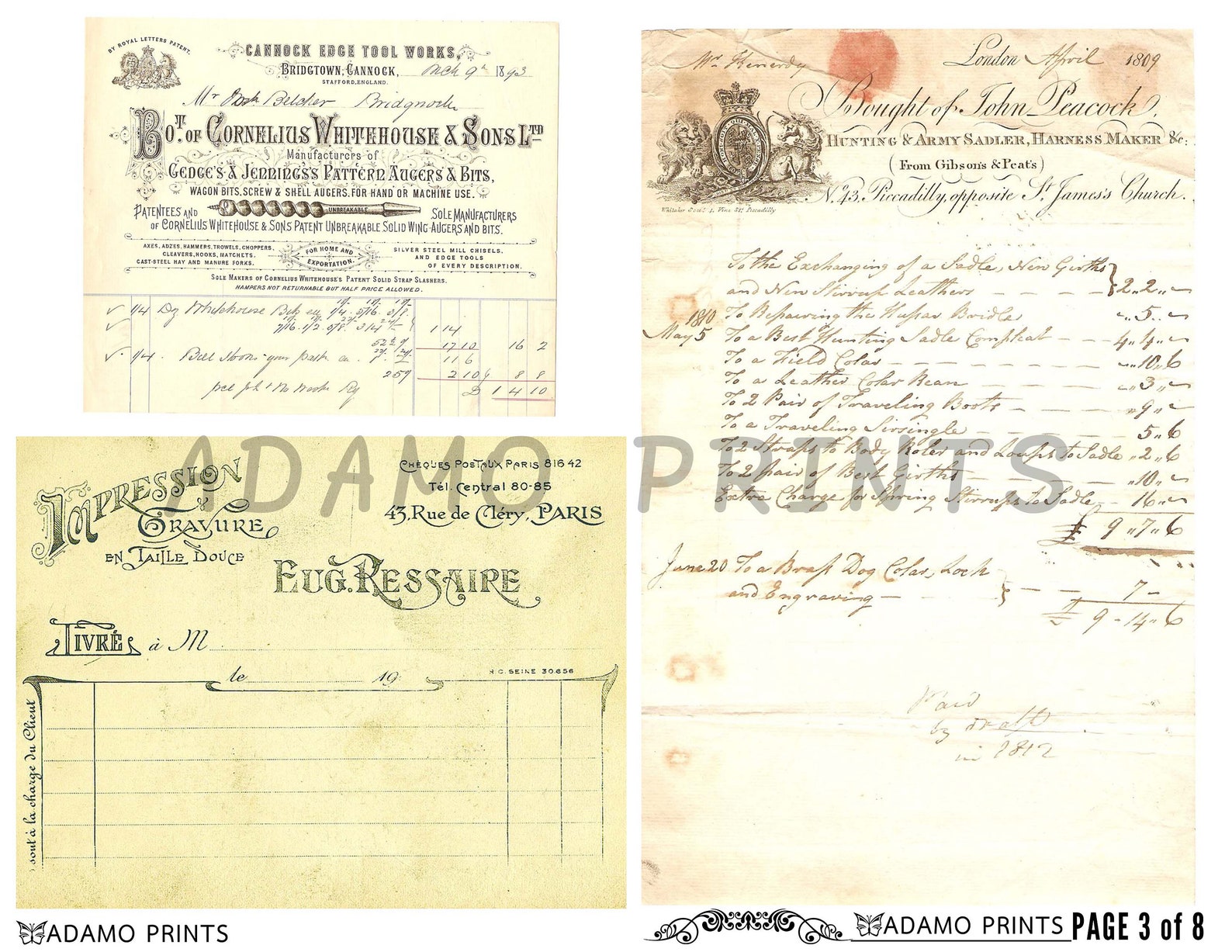 Vintage French Invoice, French Receipts Ephemera Cards, Ephemera ...