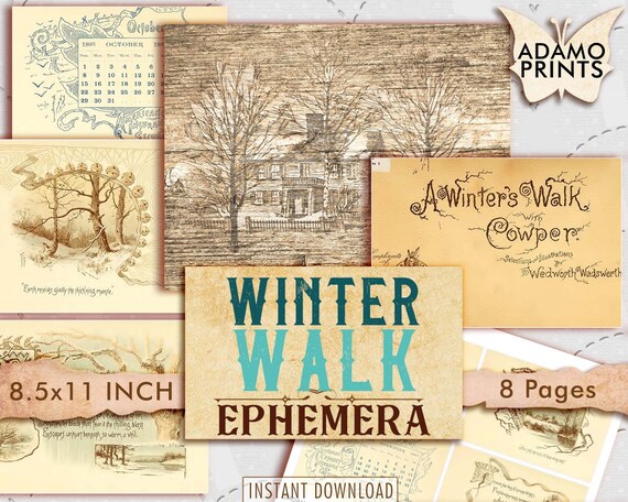 Winter Walk Digital Art Vintage Calendar Victorian Art | Etsy