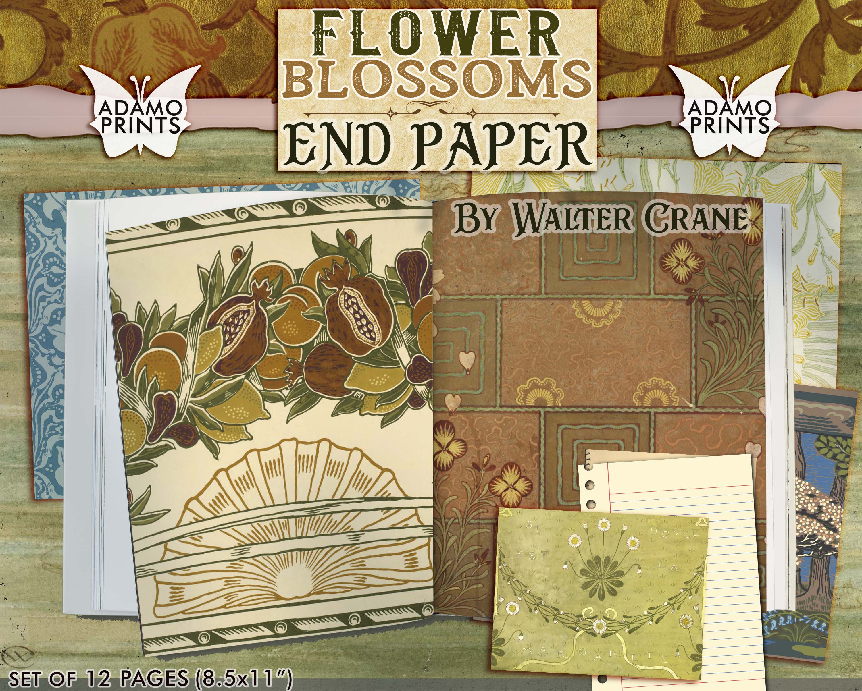 Flower Blossoms End Paper Paper for Journal Kit Antique | Etsy