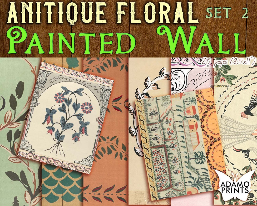 Antique Hand Painted Wall Set2, Shabby, Junk Journaling Kit, Paper for ...