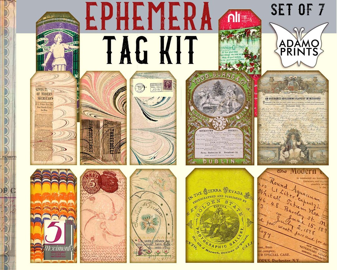 Ephemera Tag Kit, Grunge Digital Tag, Ephemera Pack, Vintage Art ...