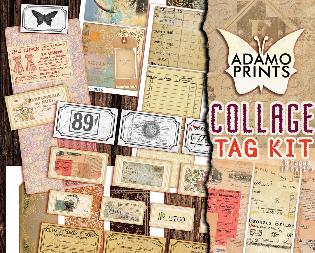 Collage Tag Kit, Journal Card, Printable Tags, Digital Collage Sheet ...