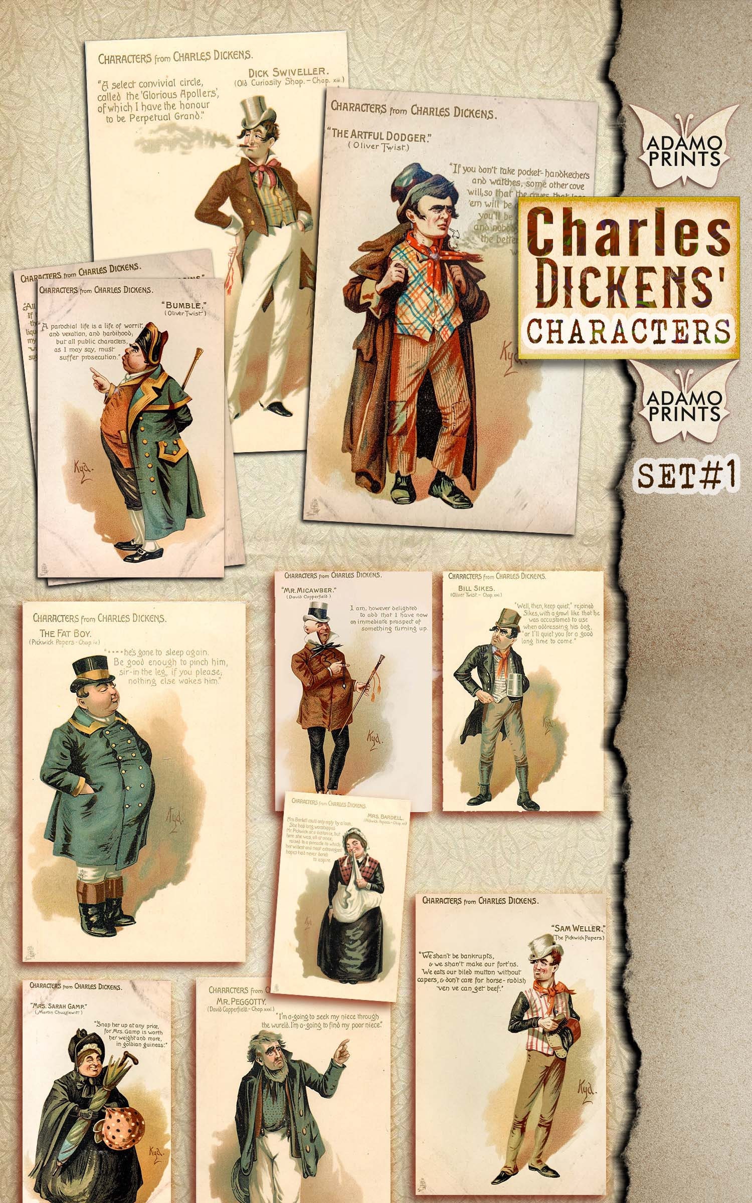 Charles Dickens Characters by Kyd Set1 Ephemera Classics - Etsy