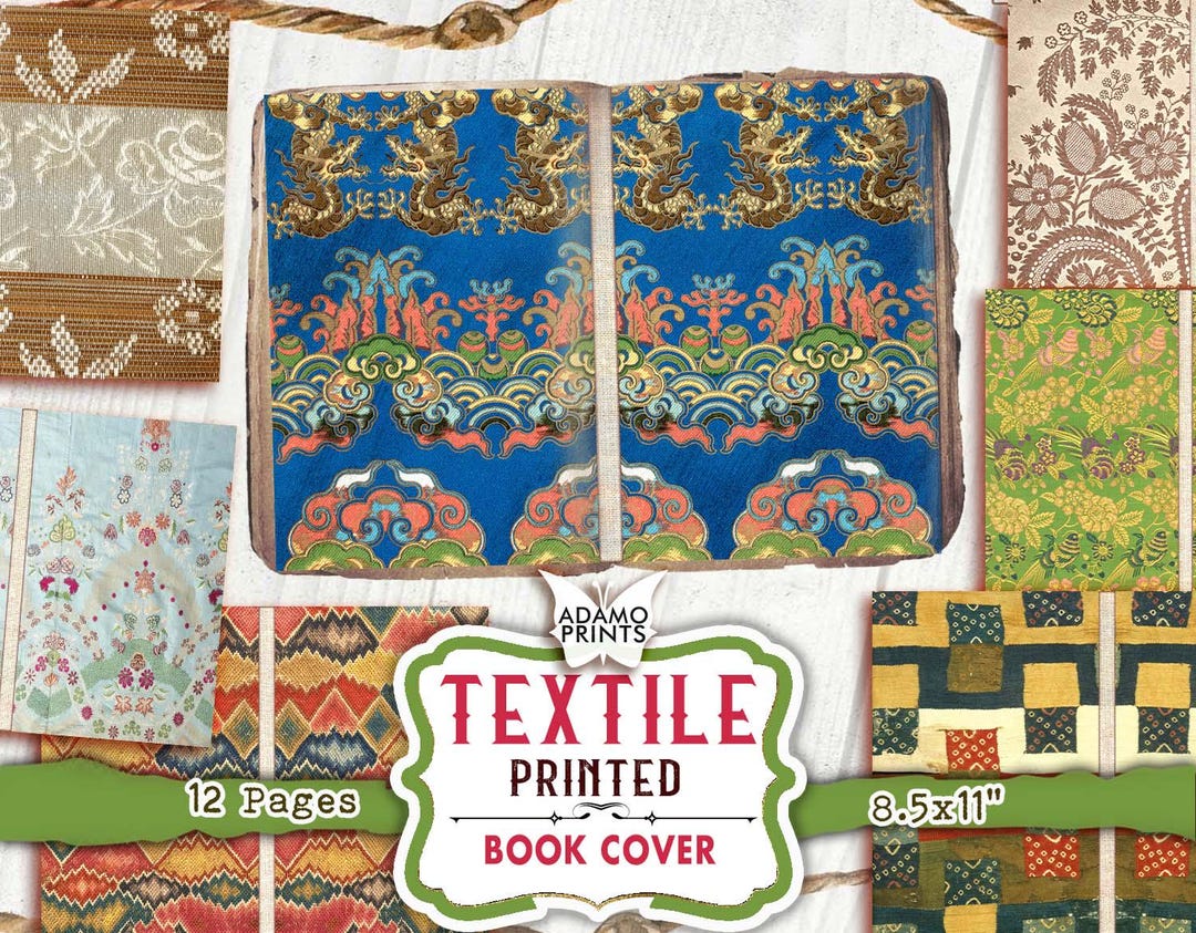 Printed Textile Book Cover, Vintage Bookbinding Journal, Fabric ...
