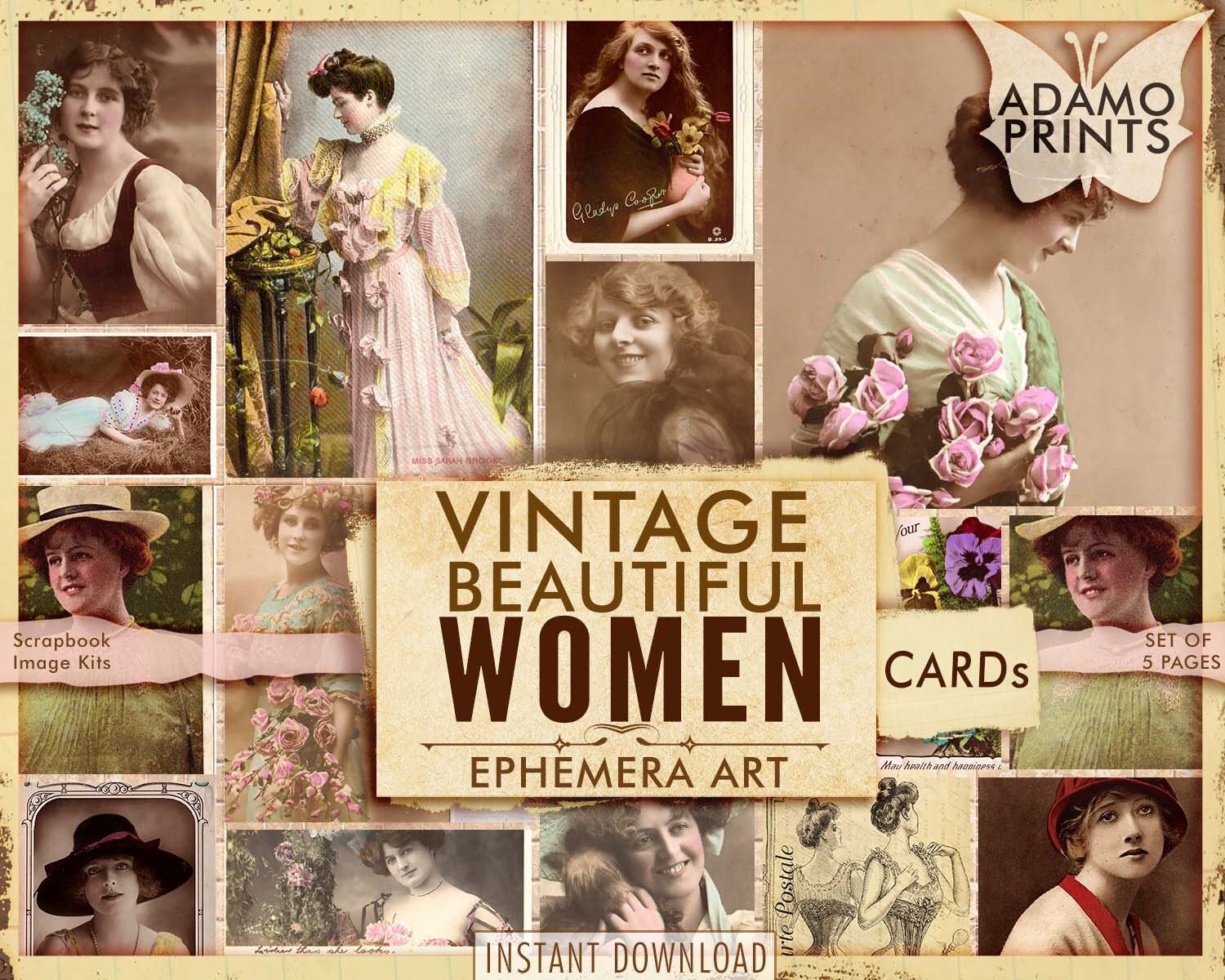 Vintage Beautiful Women Cards Ephemera Classic Digital - Etsy