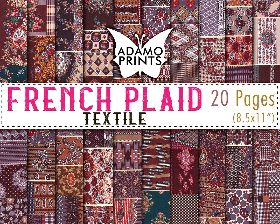 French Plaid Textile, Boho, Floral, Paper Pattern, Shabby Paper, Paper ...