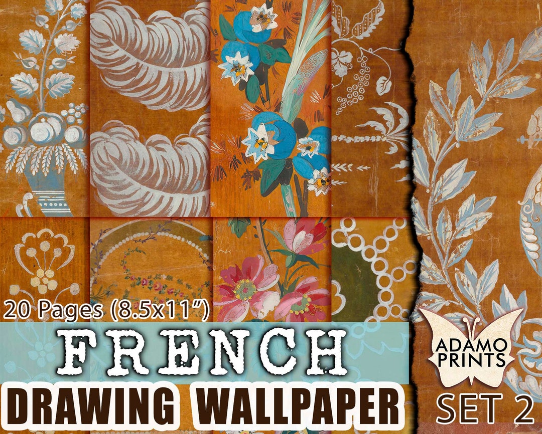 French Drawing Wallpaper Set2, French Pattern, Junk Journaling Kit ...