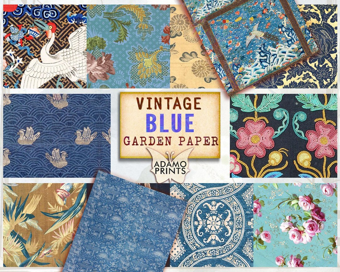 Vintage Blue Garden Paper, Junk Journal Kit, Vintage Digital Paper ...
