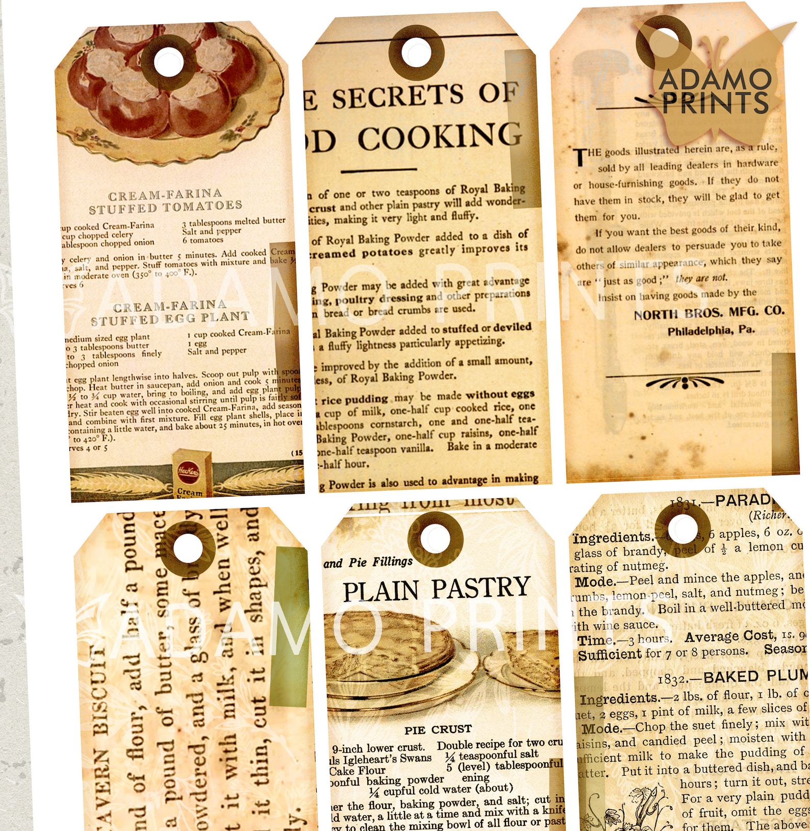 Aged Recipe Tags Printable Vintage Tag Collage Sheet | Etsy