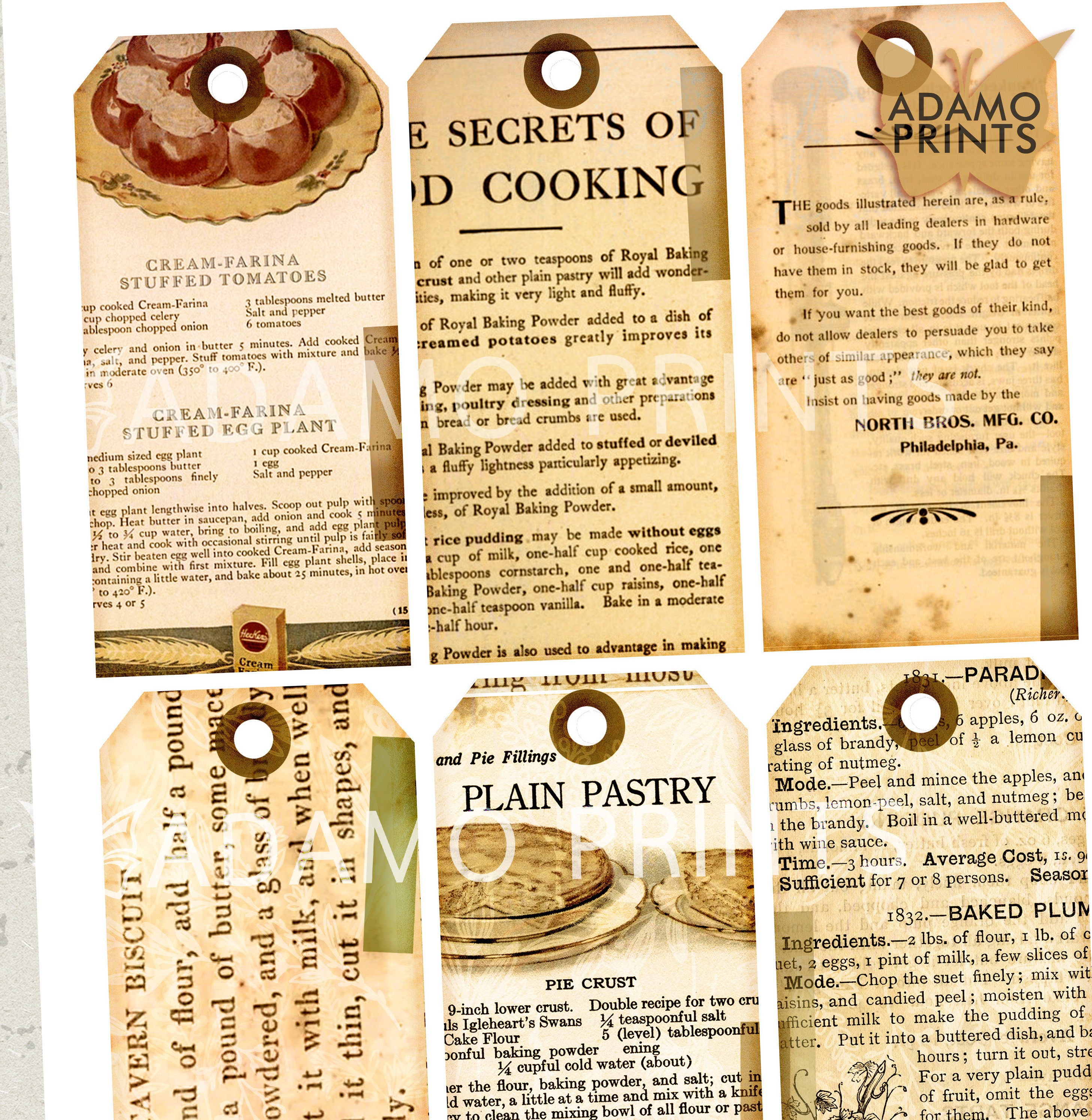 Aged Recipe Tags, Printable Vintage Tag, Collage Sheet, Ephemera Tags ...