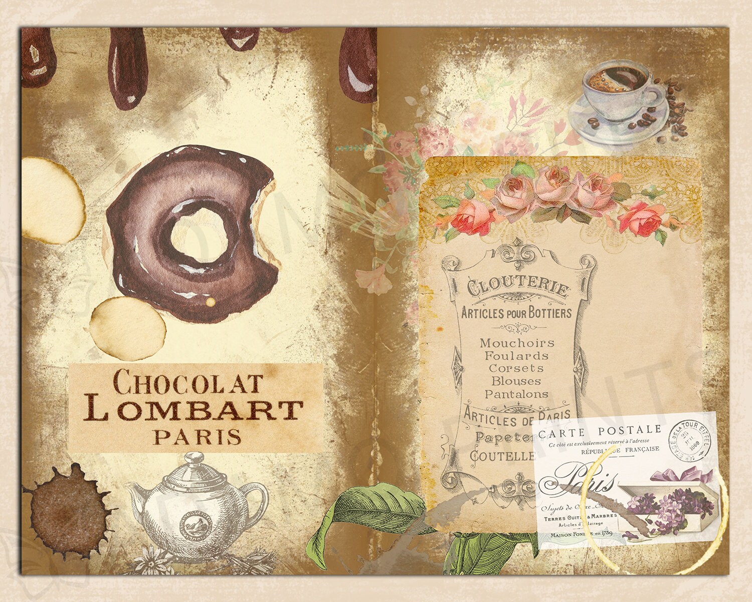 Coffee & Choco Journal Kit Journal Page Fussy Cut Collage | Etsy