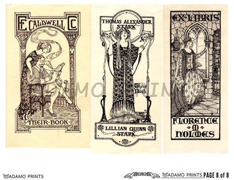 Rare Bookplate Set2 Ex Libris Digital Bookplate Printable | Etsy