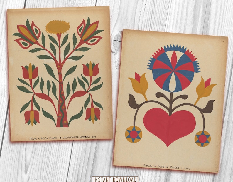 Vintage American Folk Art Floral Bird Nature Paper for - Etsy