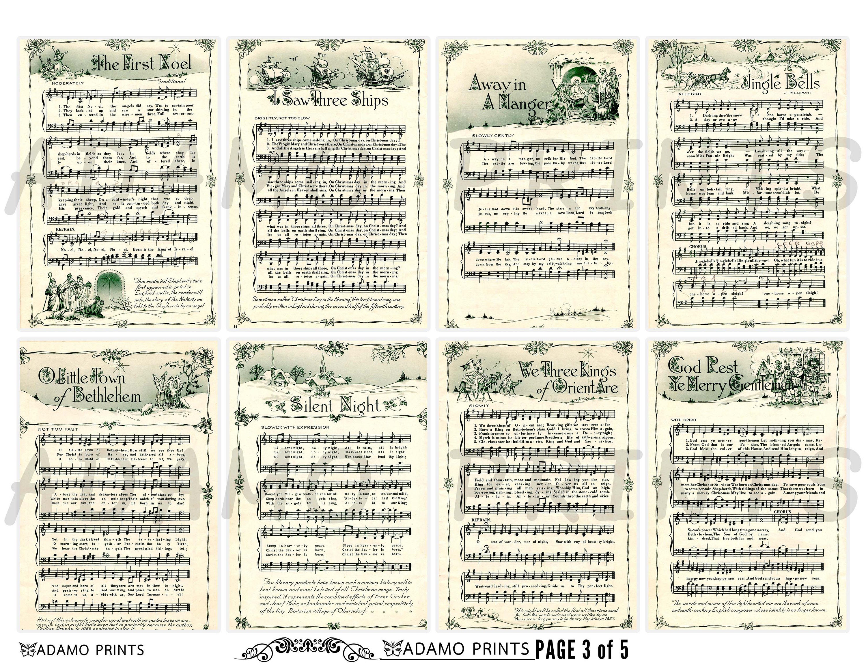Christmas Carol Music Sheet, Tags, Labels, ATC Cards, Embellishments ...
