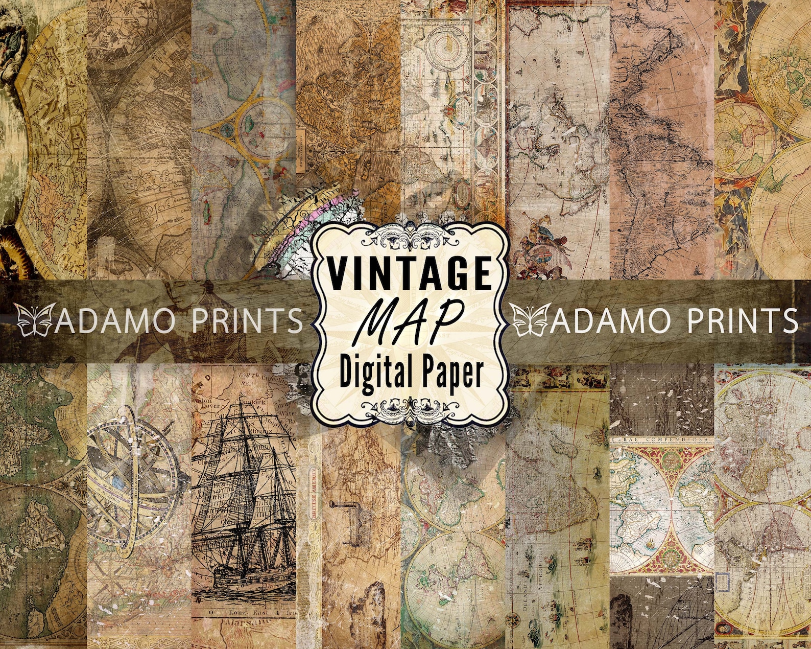Vintage Map Antique Map Paper Pack Digital Grunge World - Etsy