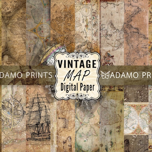 Vintage Map Antique Map Paper Pack Digital Grunge World - Etsy