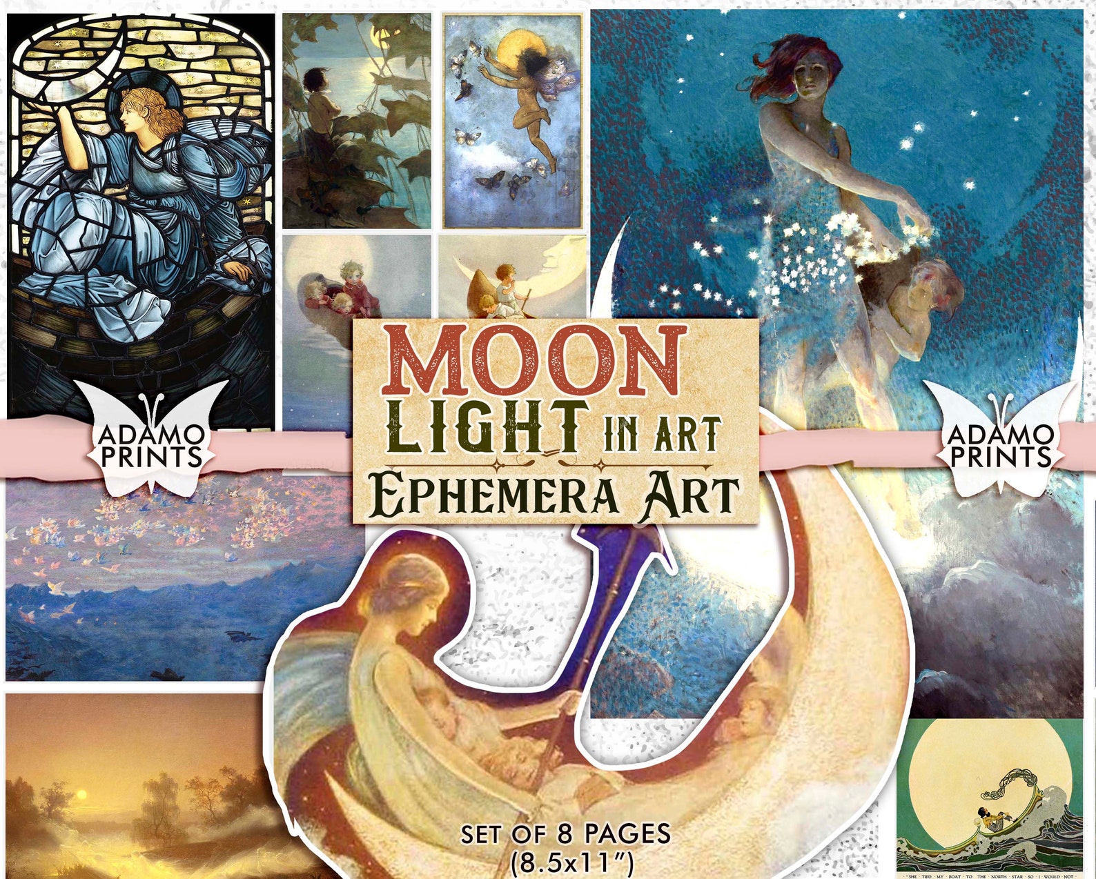 Moonlight in Art Vintage Moon Moon Ephemera Art Deco ATC - Etsy