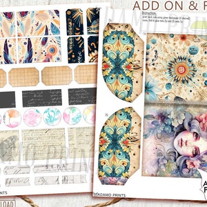 Boho Woman Flower Garden Journal Kit, Bohemian Journal Page, Boho ...