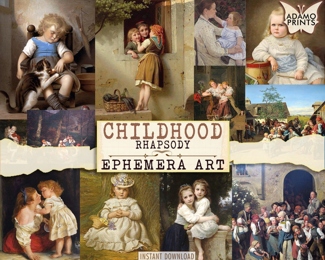 Childhood Rhapsody, Children Digital Paper, Ephemera Classic, Painting ...