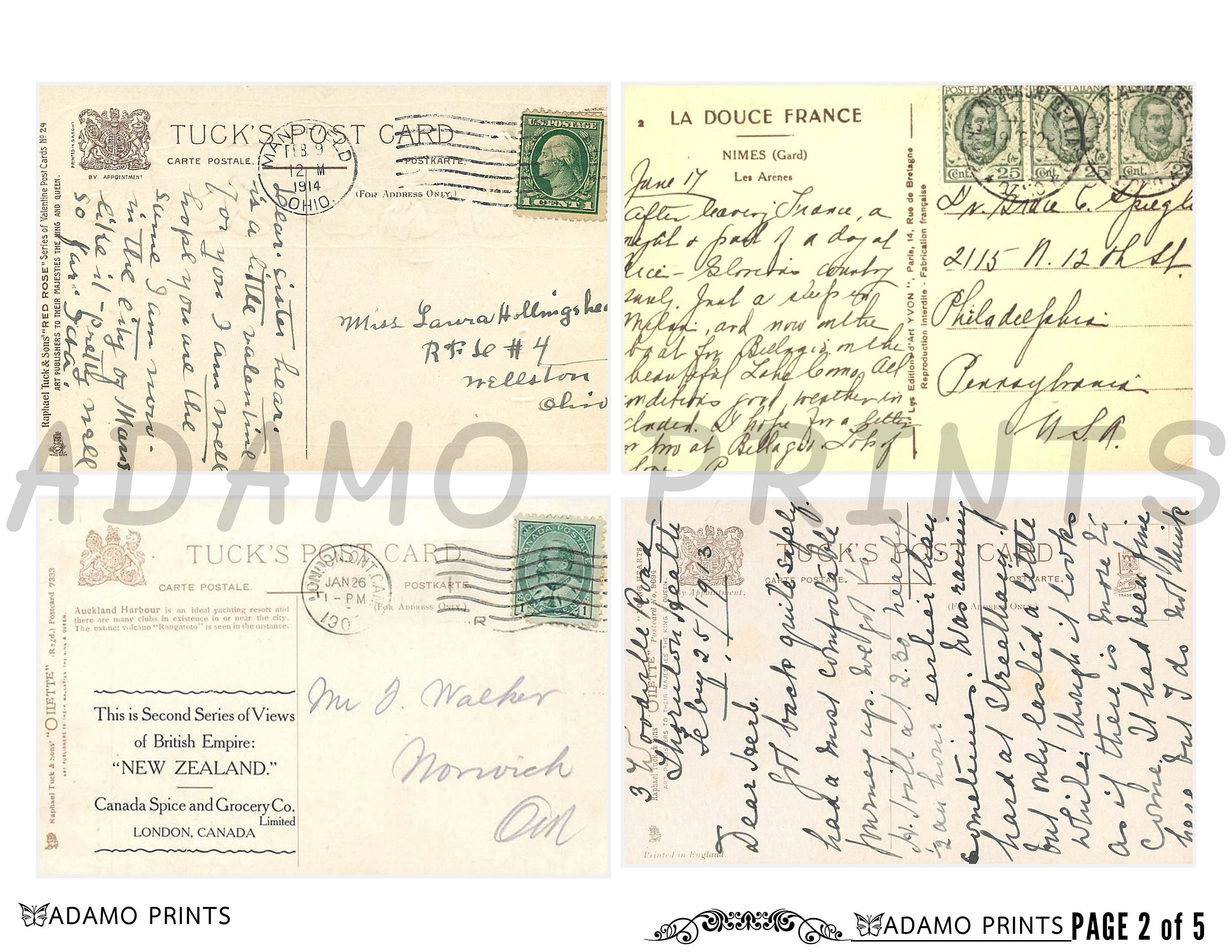 Vintage Writing Postcard Set2 Old Postage Digital Printable - Etsy
