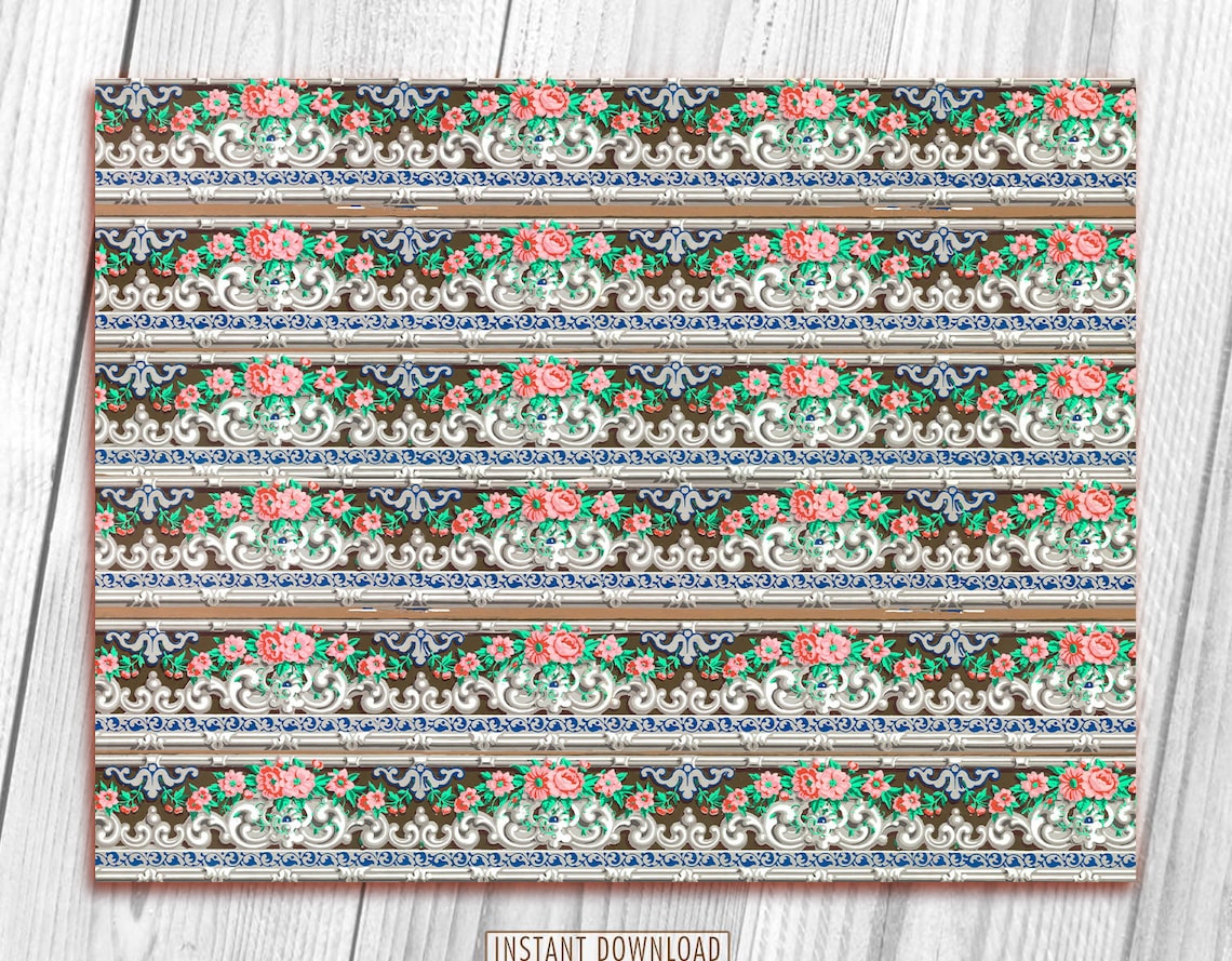 Vintage French Border Paper Floral Pattern Junk Journaling - Etsy