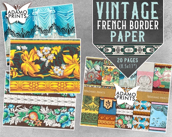 Vintage French Border Paper Floral Pattern Junk Journaling - Etsy