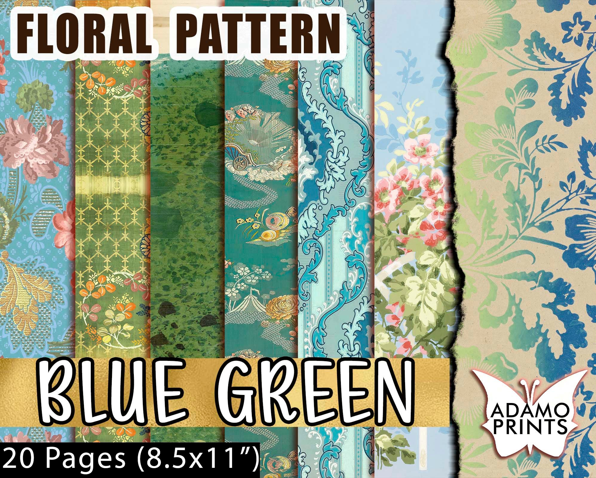 Blue Green Floral Pattern, Floral Wallpaper, Digital Paper, Antique ...