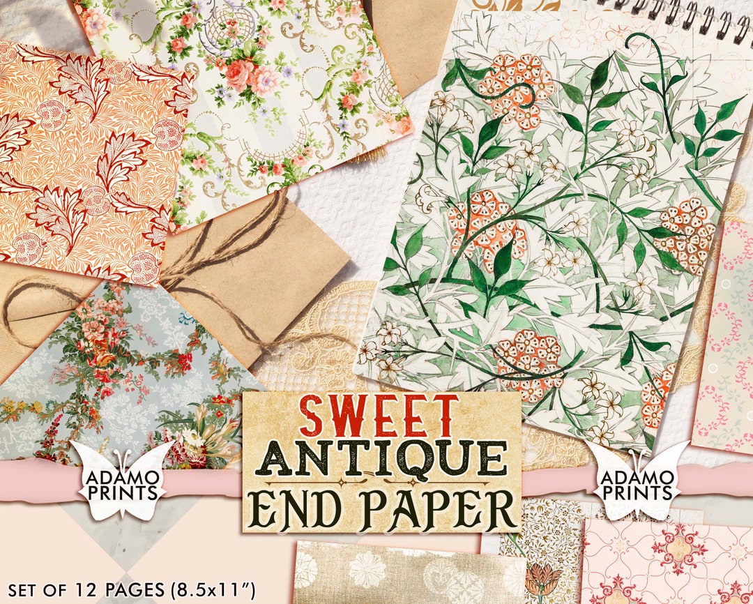 Sweet Antique End Paper, Paper for Journal Kit, Antique Digital Paper ...