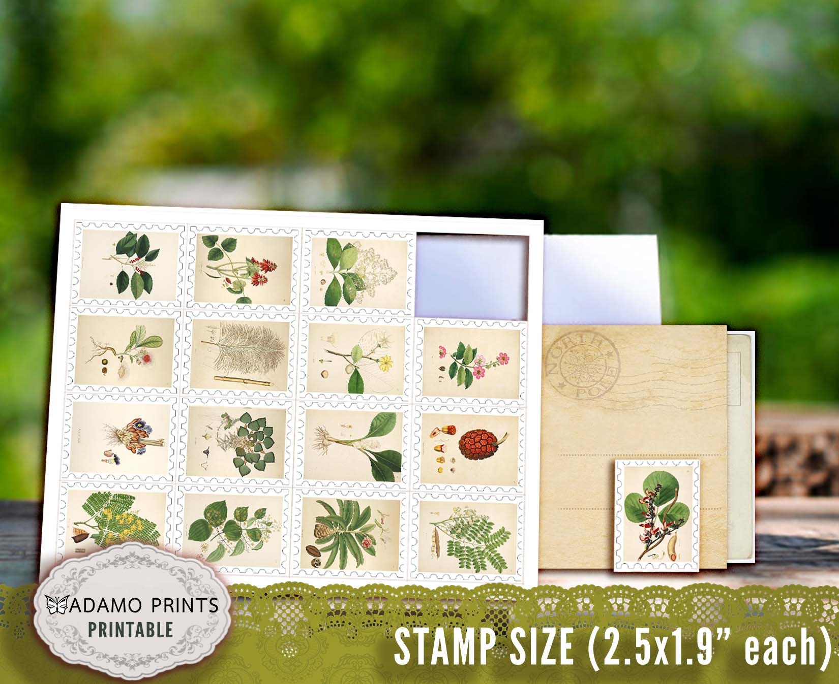Botanical Stamps Faux Wildflowers Postage Stamp Digital | Etsy
