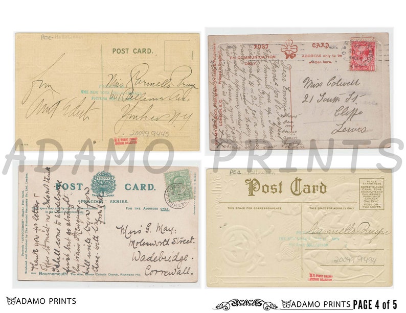Vintage Writing Postcard Set2, Old Postage Digital, Printable Postcards ...